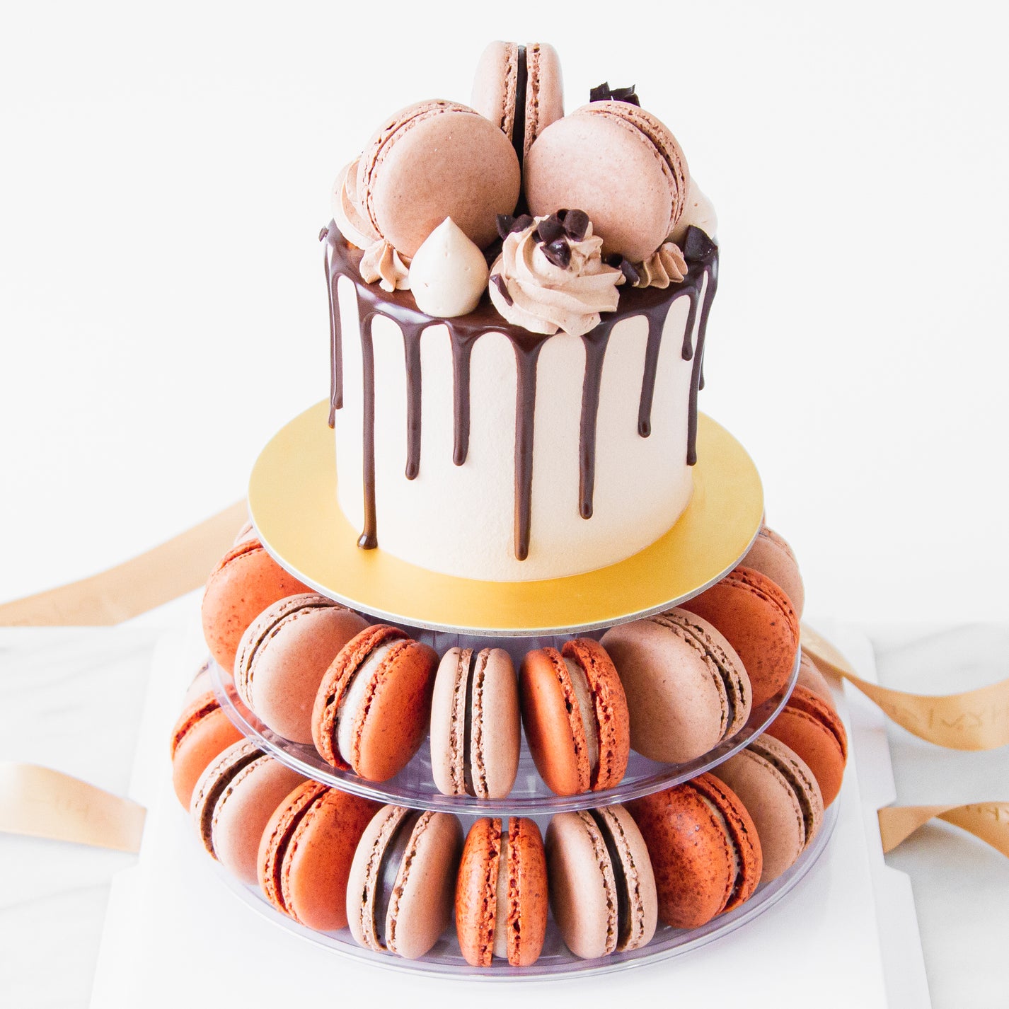 Macaron Cake Tower - Chocolate Truffle Cake with 40 pcs macarons - $12