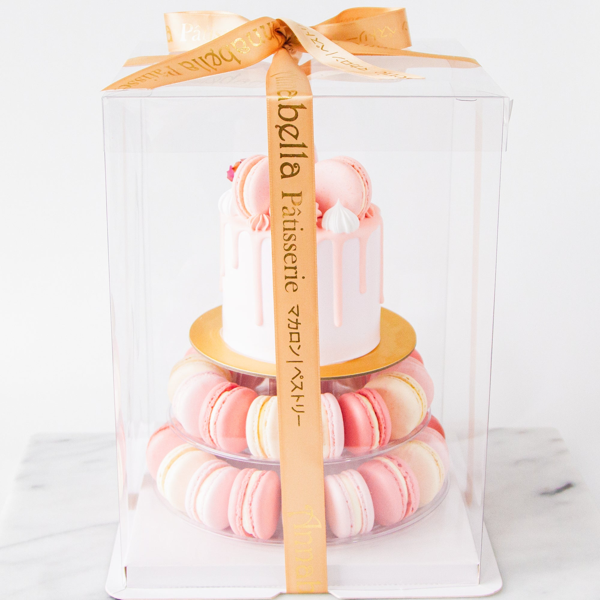 Macaron Cake Tower - Lychee Rose Petite Cake with 40 pcs macarons - $1